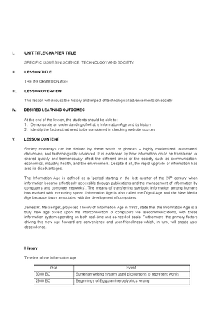 STS Lesson 10 When Technology and Humanity Cross - I. UNIT TITLE ...