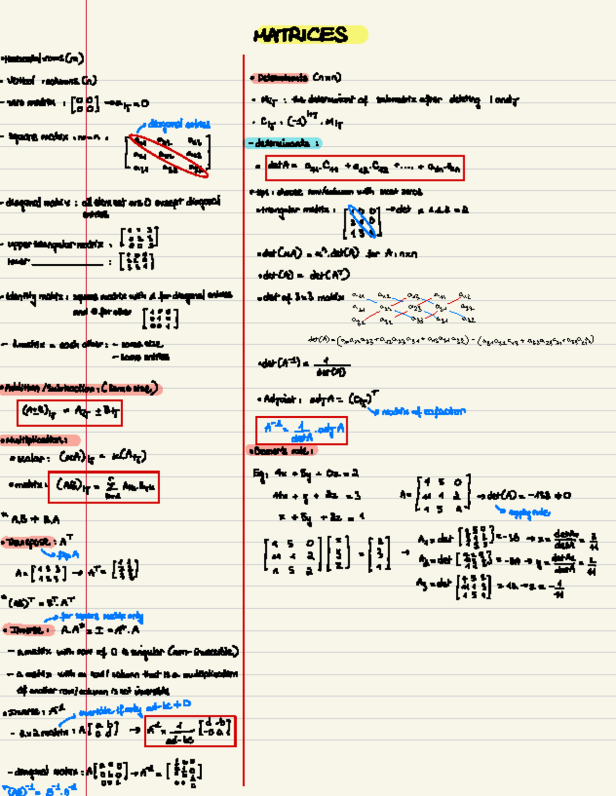 MH1810 Matrices: Understanding Matrix Types and Determinants - Studocu