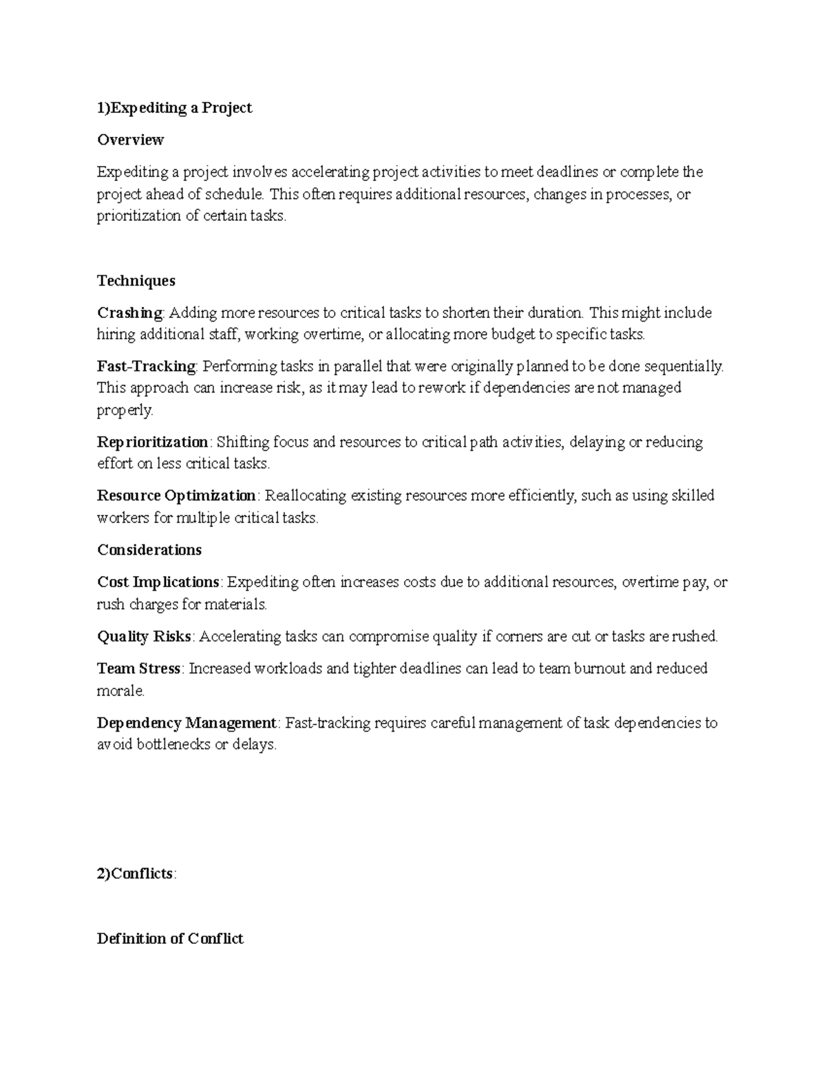 Unit 1 Lecture Notes: Project Management Techniques & Conflict ...