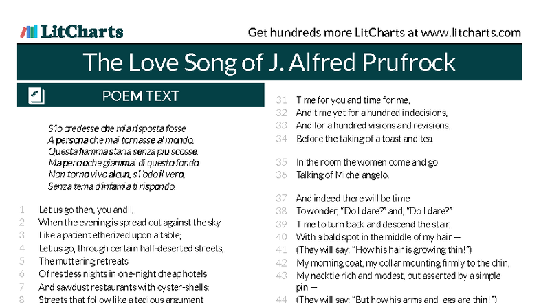 The Love Song of J. Alfred Prufrock: Comprehensive LitChart Analysis ...