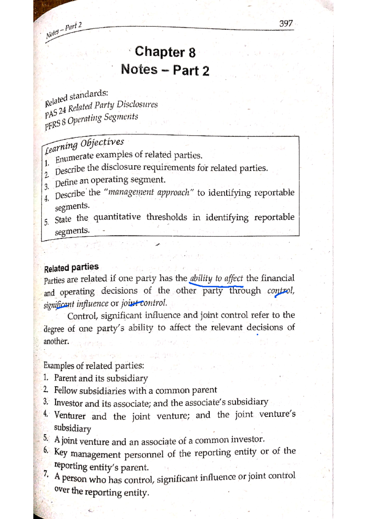 Chapter 8 - Related Party Disclosures and Operating Segments IA3 Notes ...