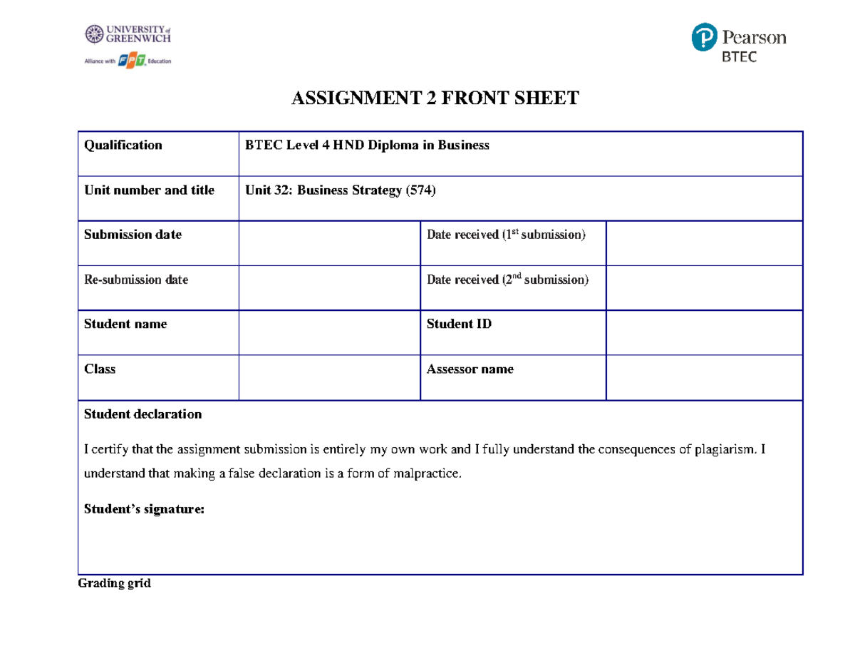 2. Pass AS2 574 - Practice material - ASSIGNMENT 2 FRONT SHEET ...