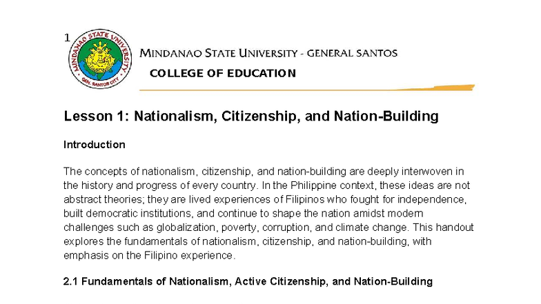 NSTP Handout: Lessons on Nationalism, Citizenship, and Human Rights ...