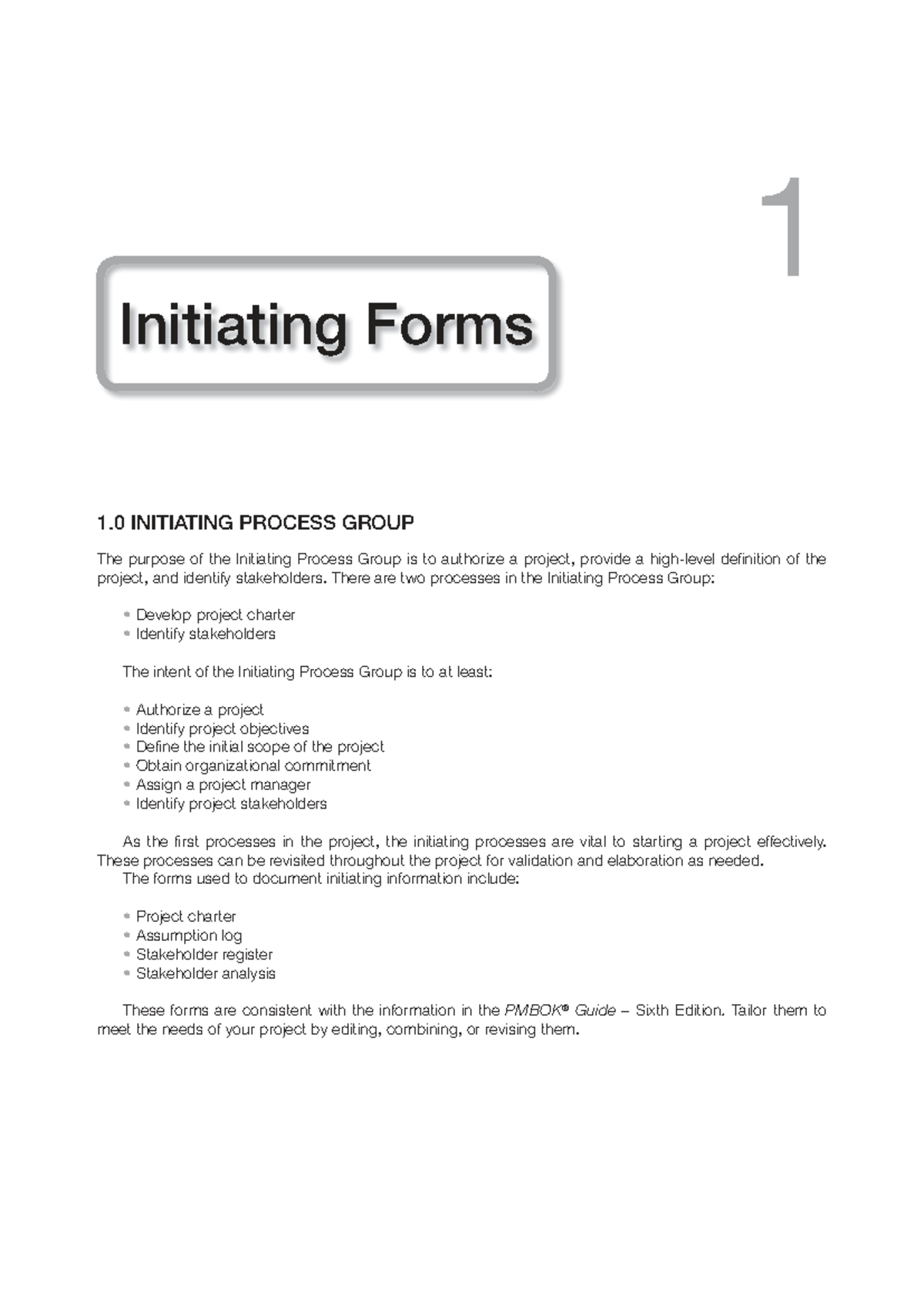 Project Charter Overview: Initiating Process Group Essentials - Studocu