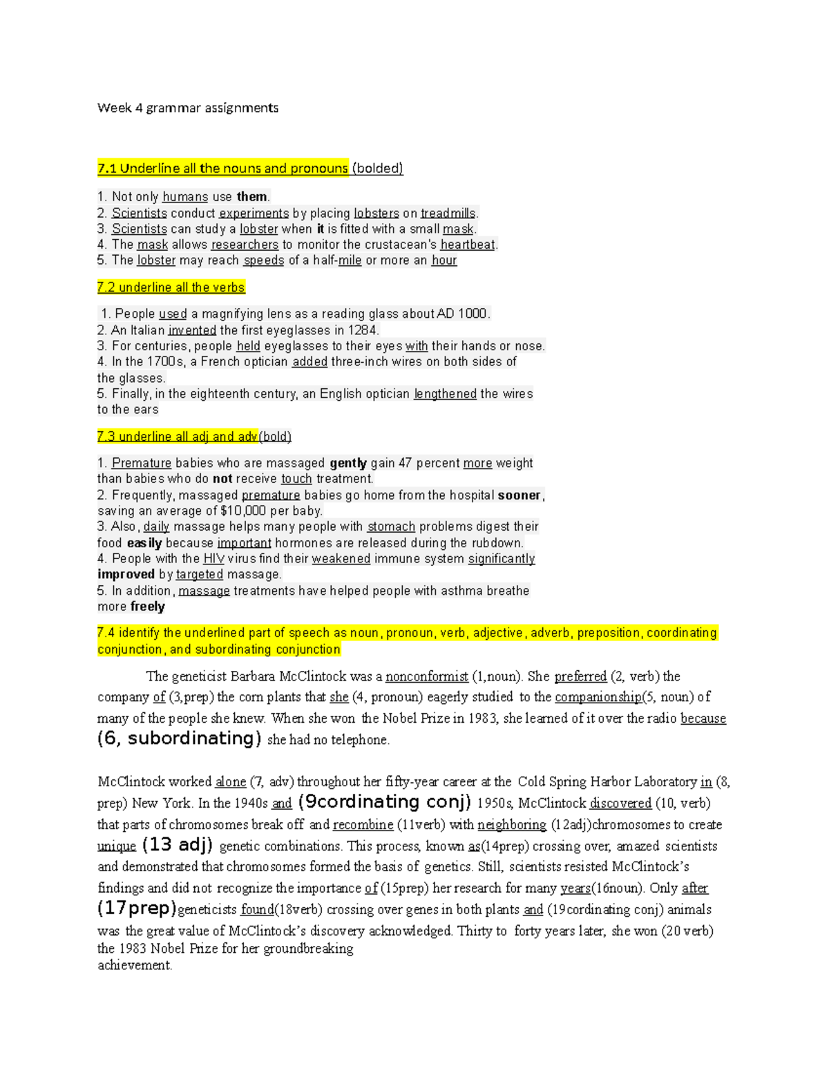 Week 4 Grammar Assignments: Nouns, Verbs, and Phrases Analysis - Studocu