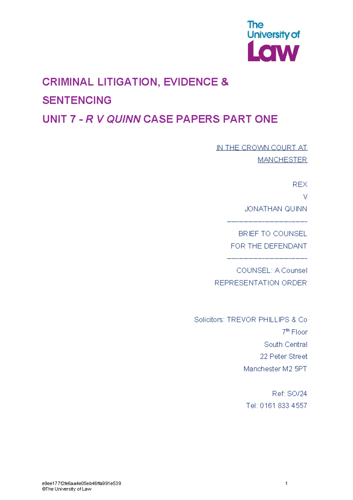 R V QUINN - CRIMINAL LITIGATION & EVIDENCE PART 1 CASE PAPERS - Studocu