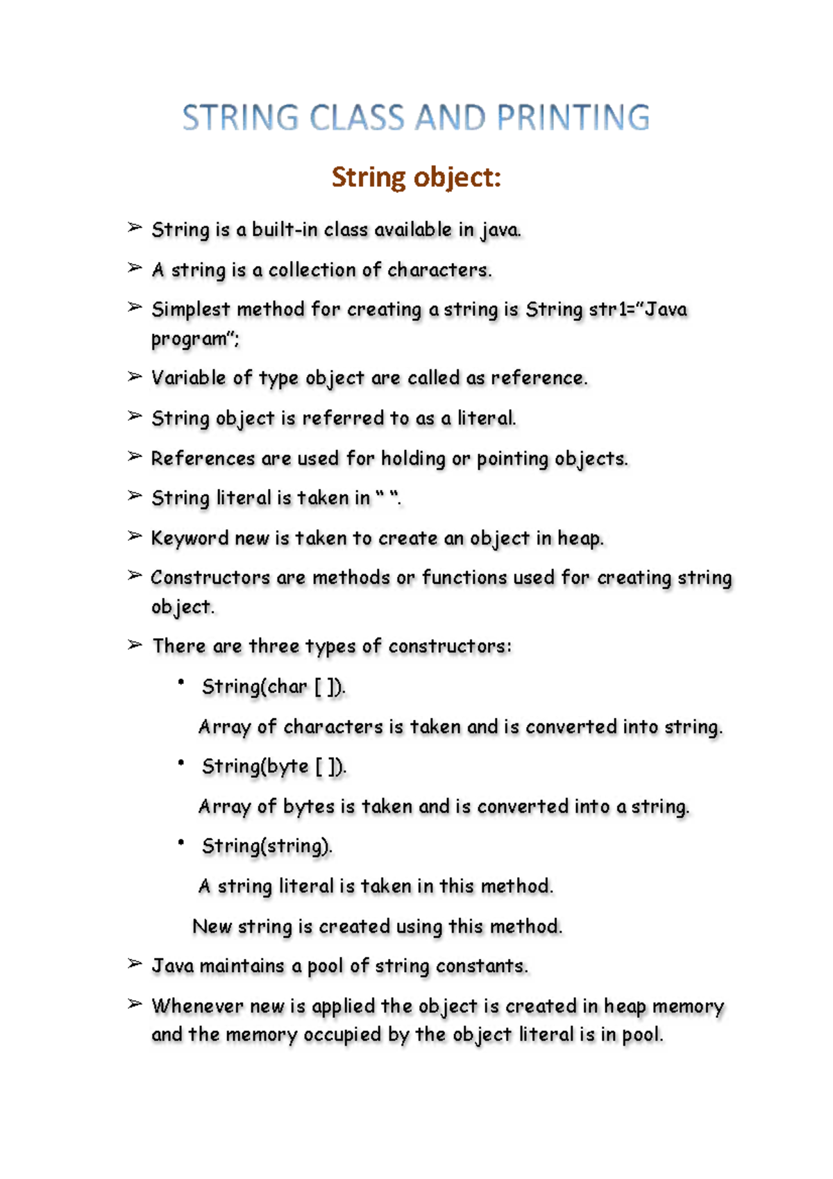 1.2 String Class Overview and Methods in Java - Studocu