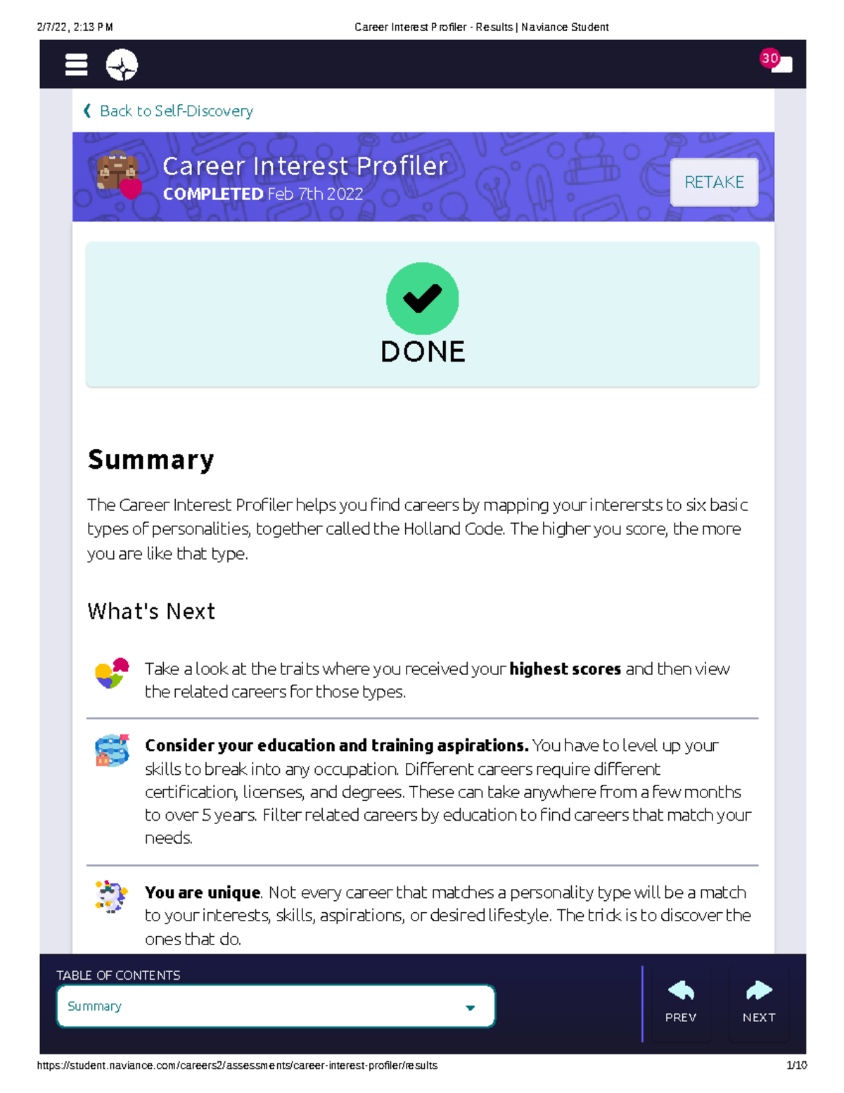 Career Interest Profiler Results - Naviance Student Overview - Studocu