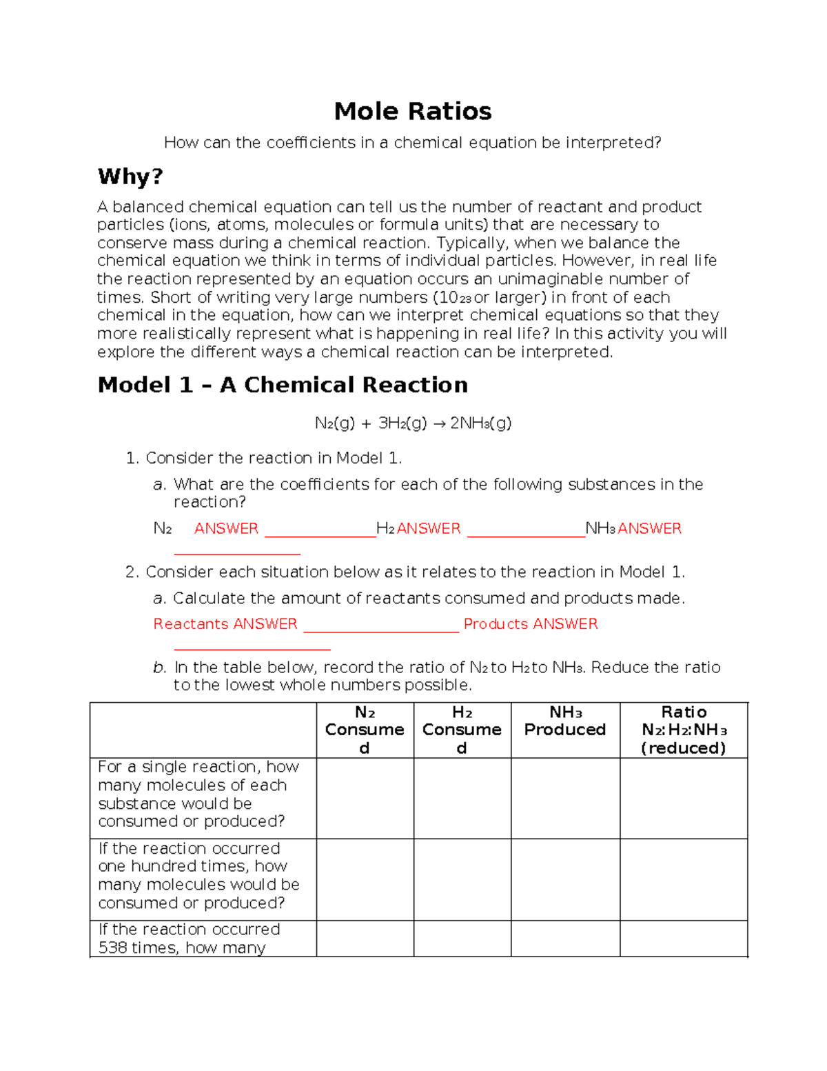 Introduction to Mole Ratios: Understanding Coefficients in Reactions ...