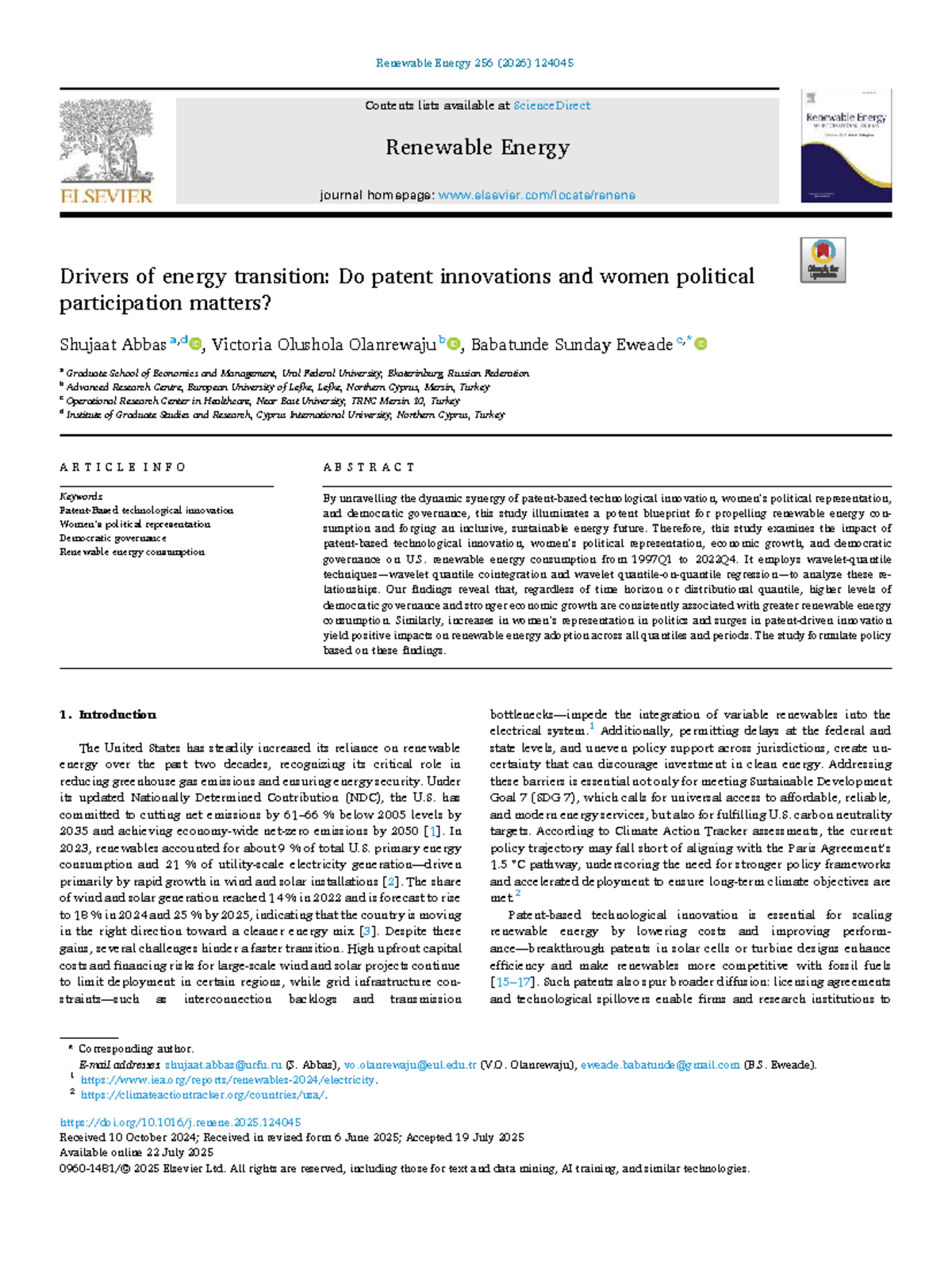 Drivers of Energy Transition: Patent Innovations & Women's Political ...