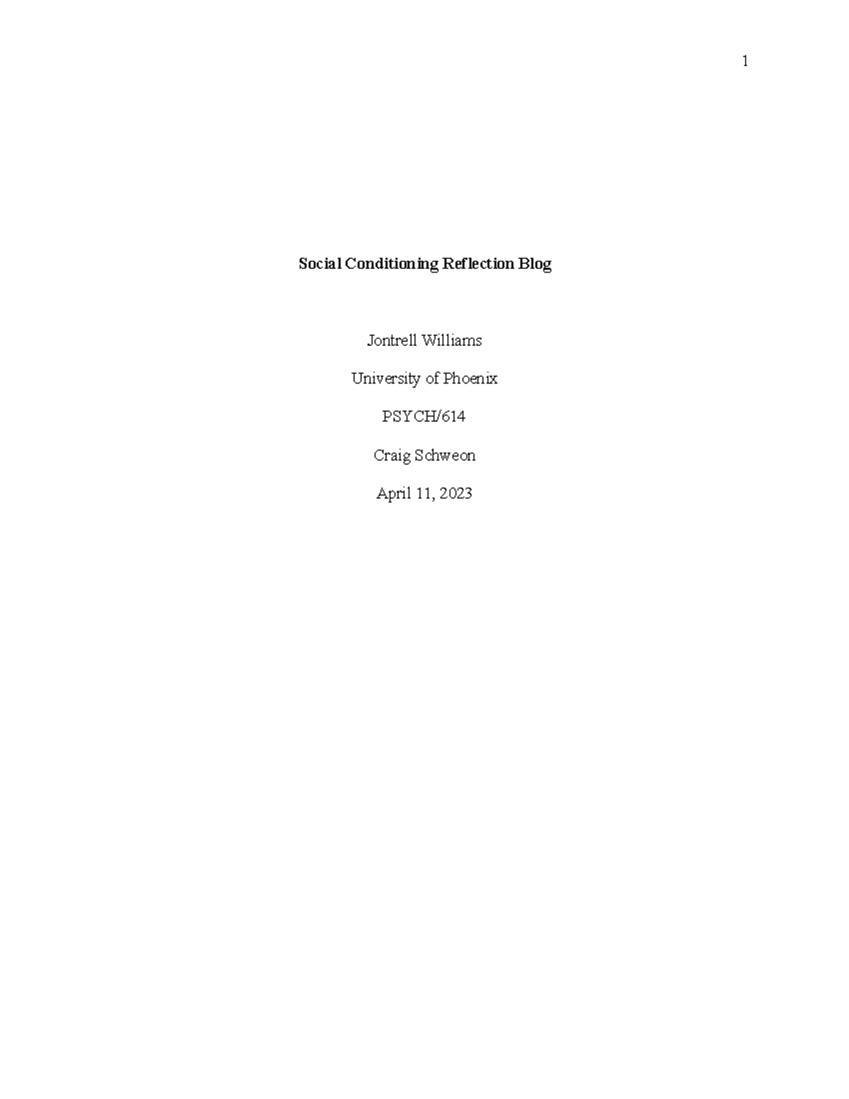 Social Conditioning Reflection Blog - Social Conditioning Reflection ...