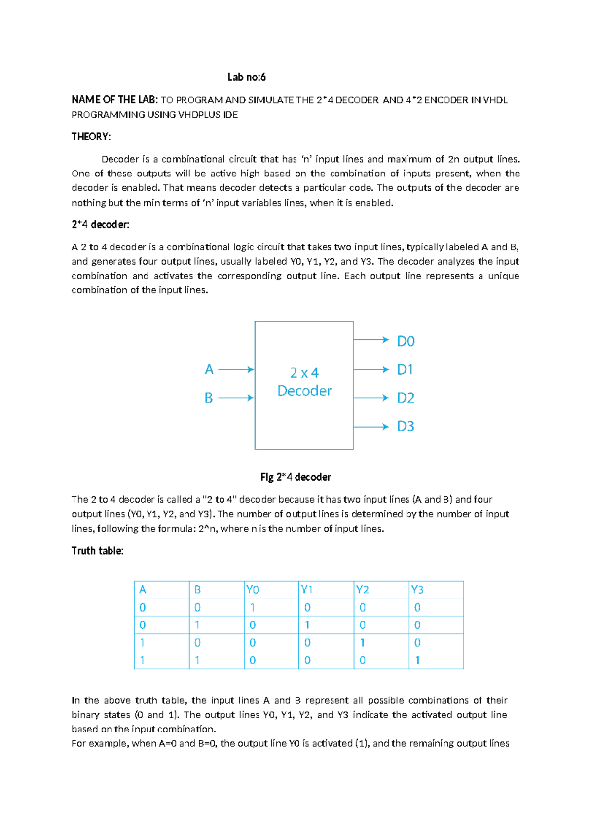 Embedded Lab 6: Programming & Simulating Decoder/Encoder in VHDL - Studocu