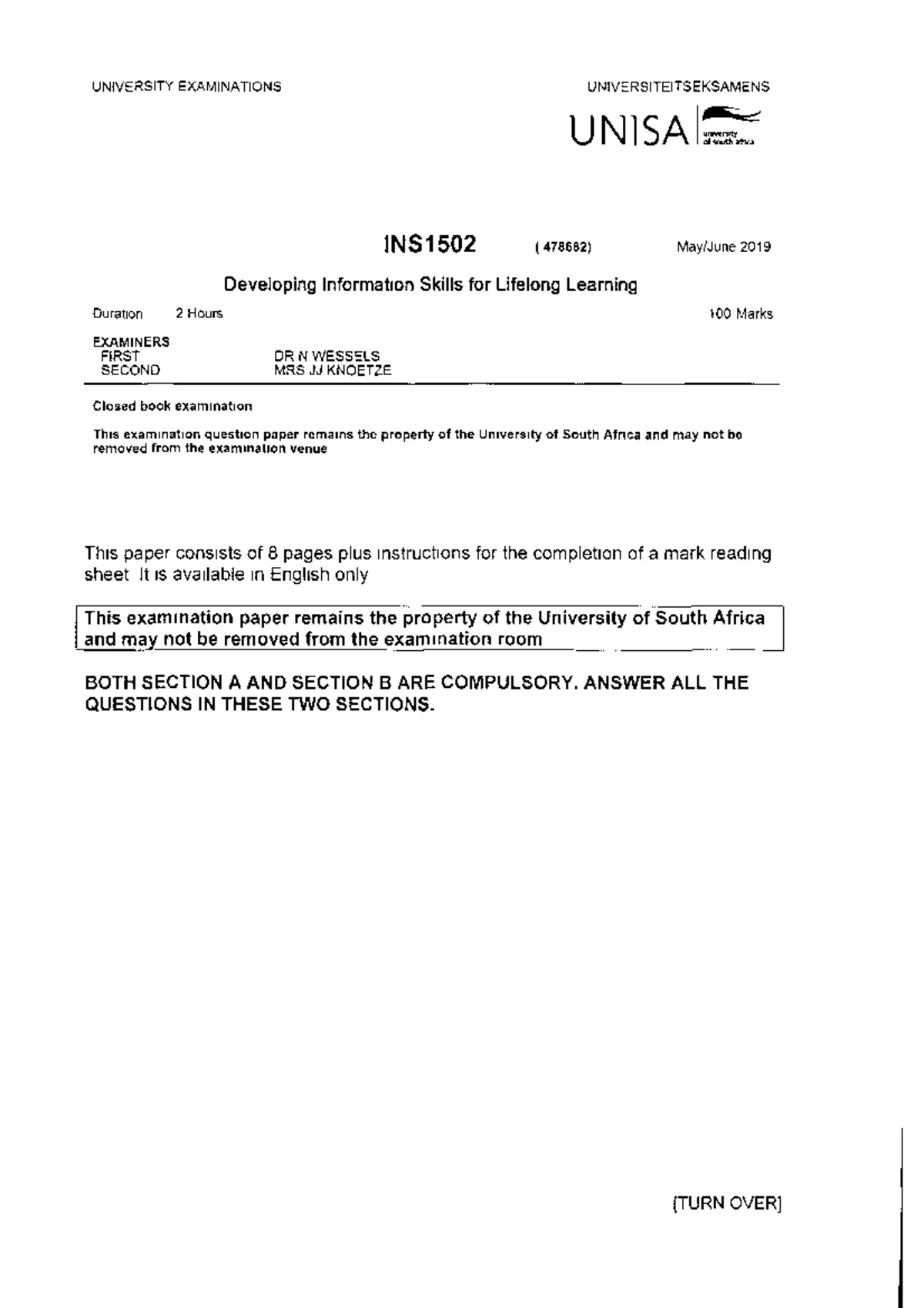 INS1502 Questions AND Answers - INS1502 QUESTION PAPERS AND ANSWERS ...