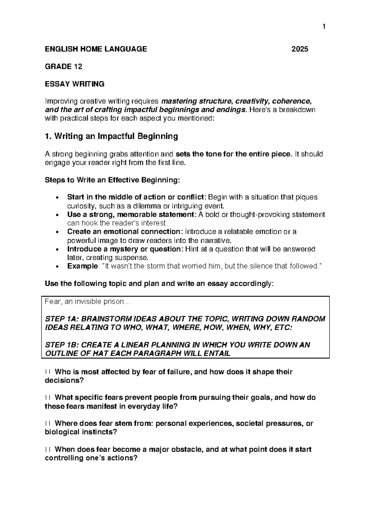 GR12 EHL Essay Writing Tips: Crafting Impactful Essays 2025 - Studocu