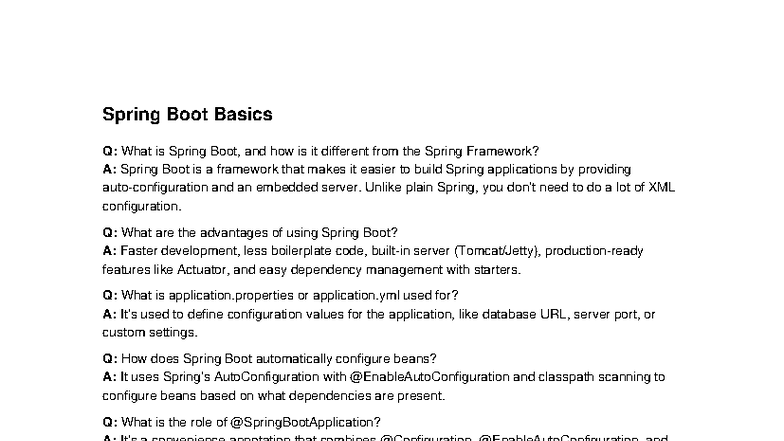 Java OOP, SQL & Spring Boot Q&A Guide - Studocu