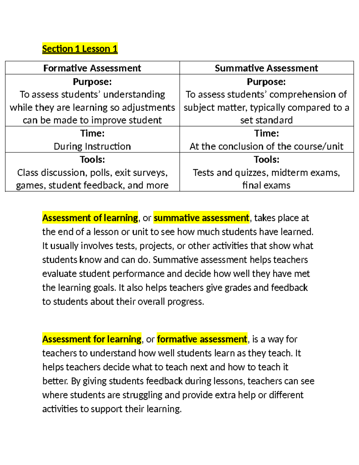 D659 Lesson 1: Understanding Formative & Summative Assessments - Studocu
