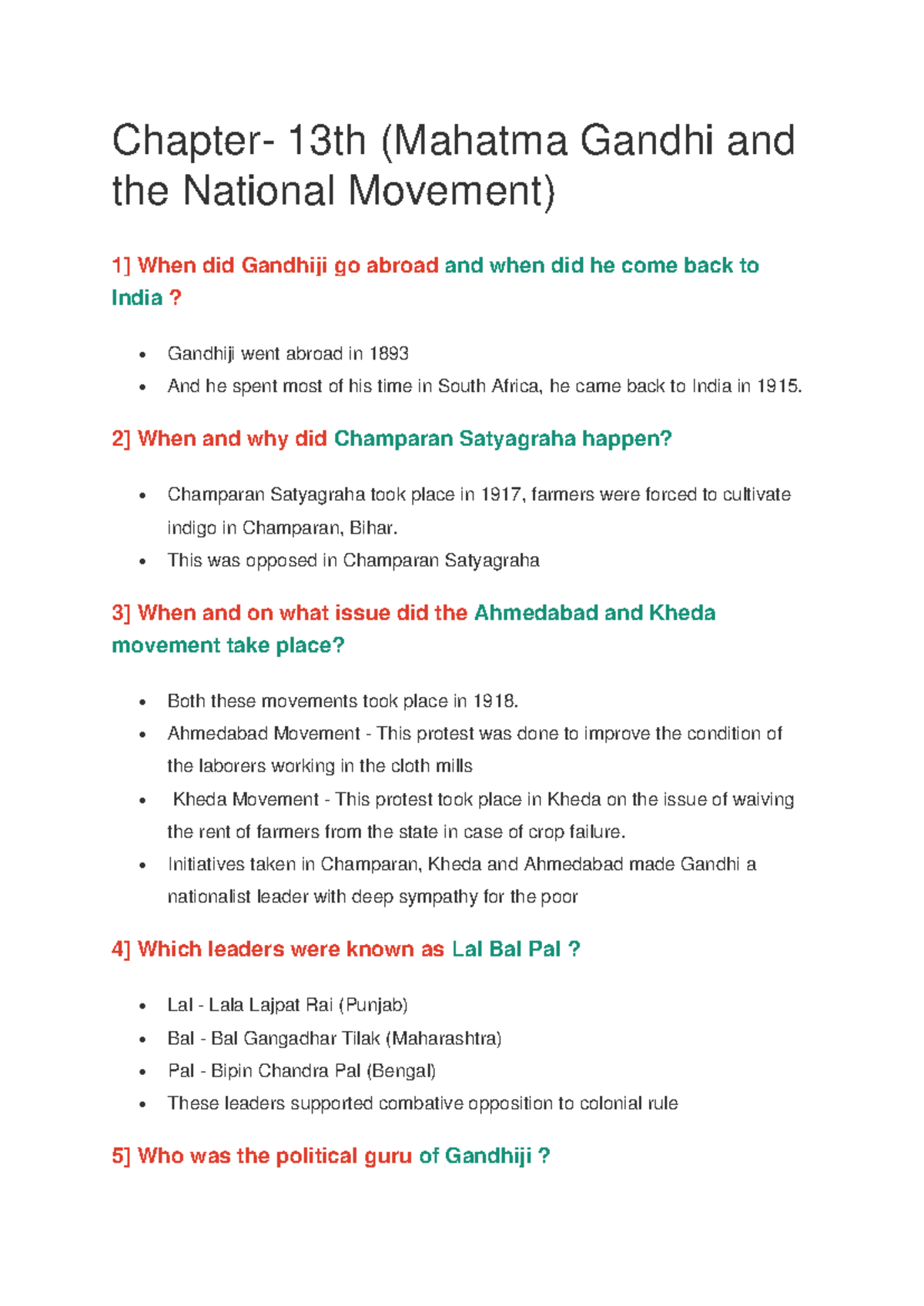 Chapter 13: Mahatma Gandhi and the National Movement - Key Events and ...