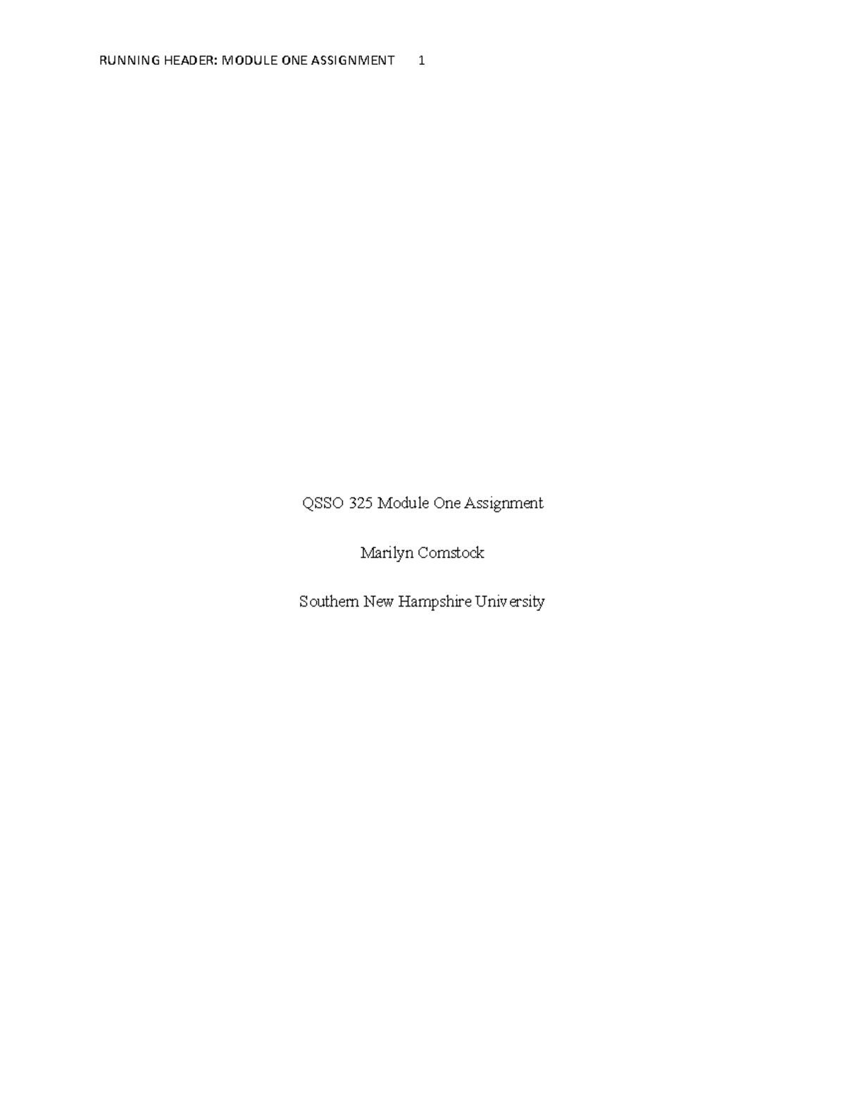Module One Assignment Running Header Module One Assignment 1 Qsso