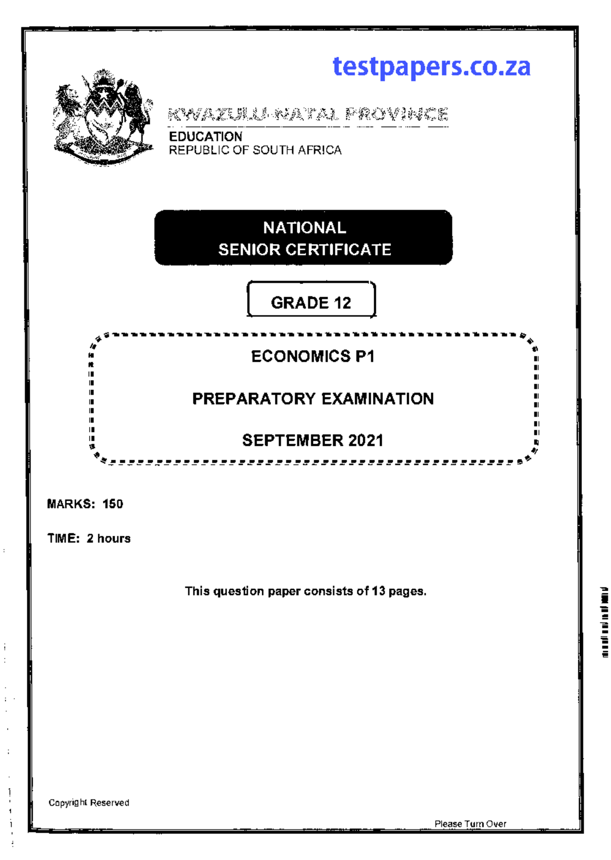 Economics Grade 12 Preparatory Exam 2021 Paper 1 & Memo - Studocu