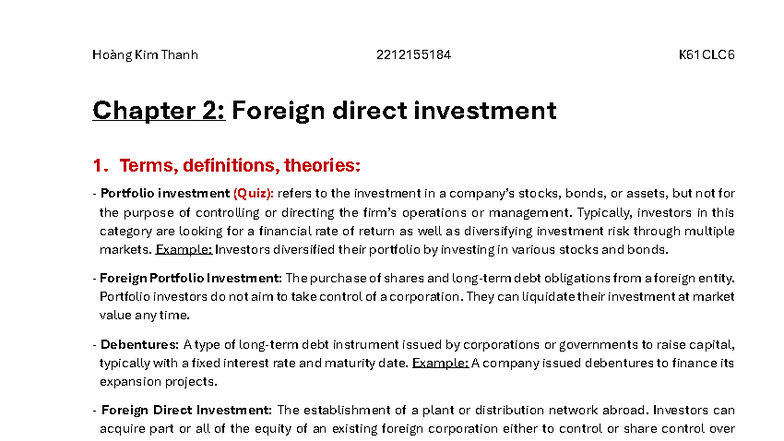 K61CLC6 Chapter 2: Foreign Direct Investment Overview and Key Concepts ...