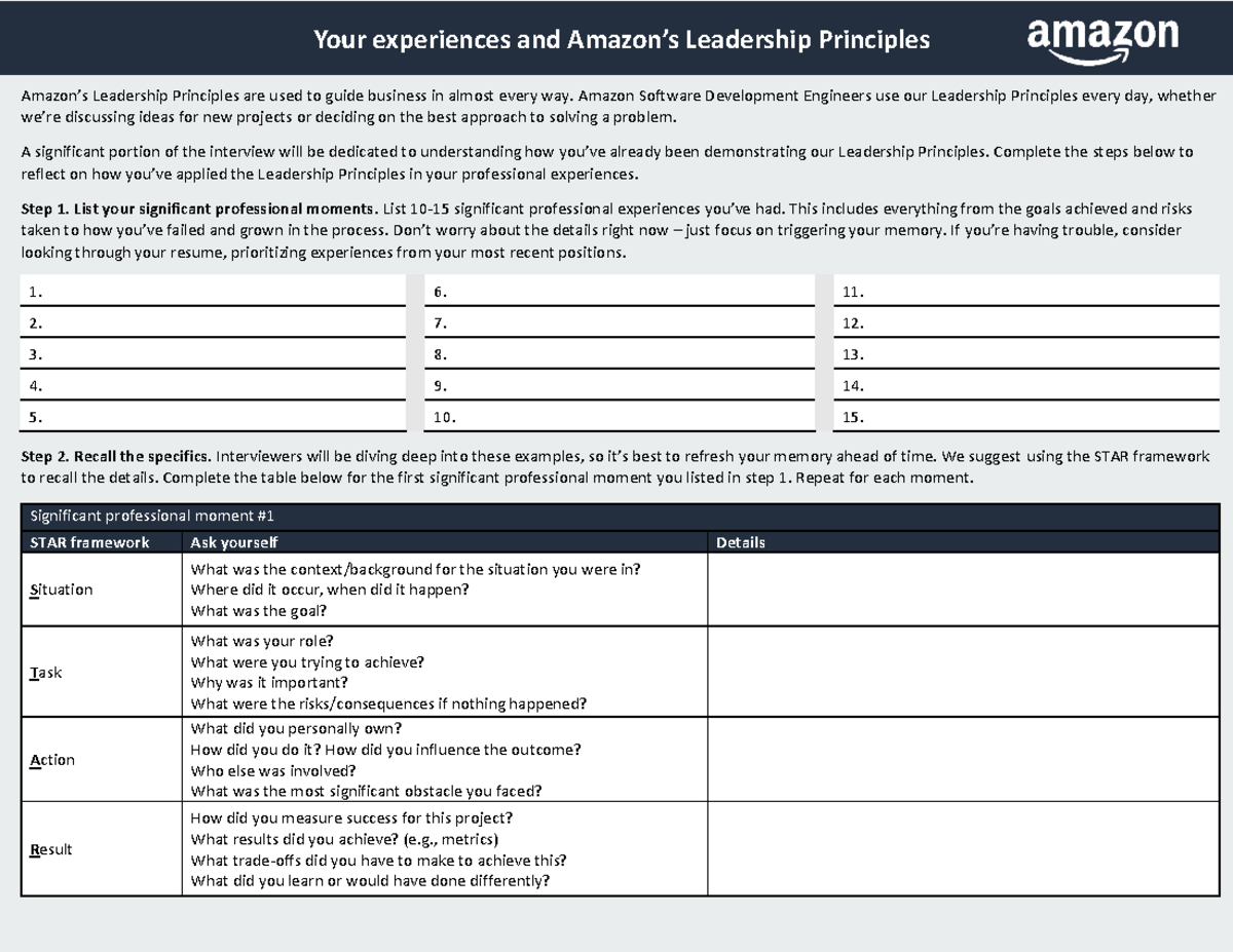 Amazon Leadership Principles Reflection Guide - Studocu