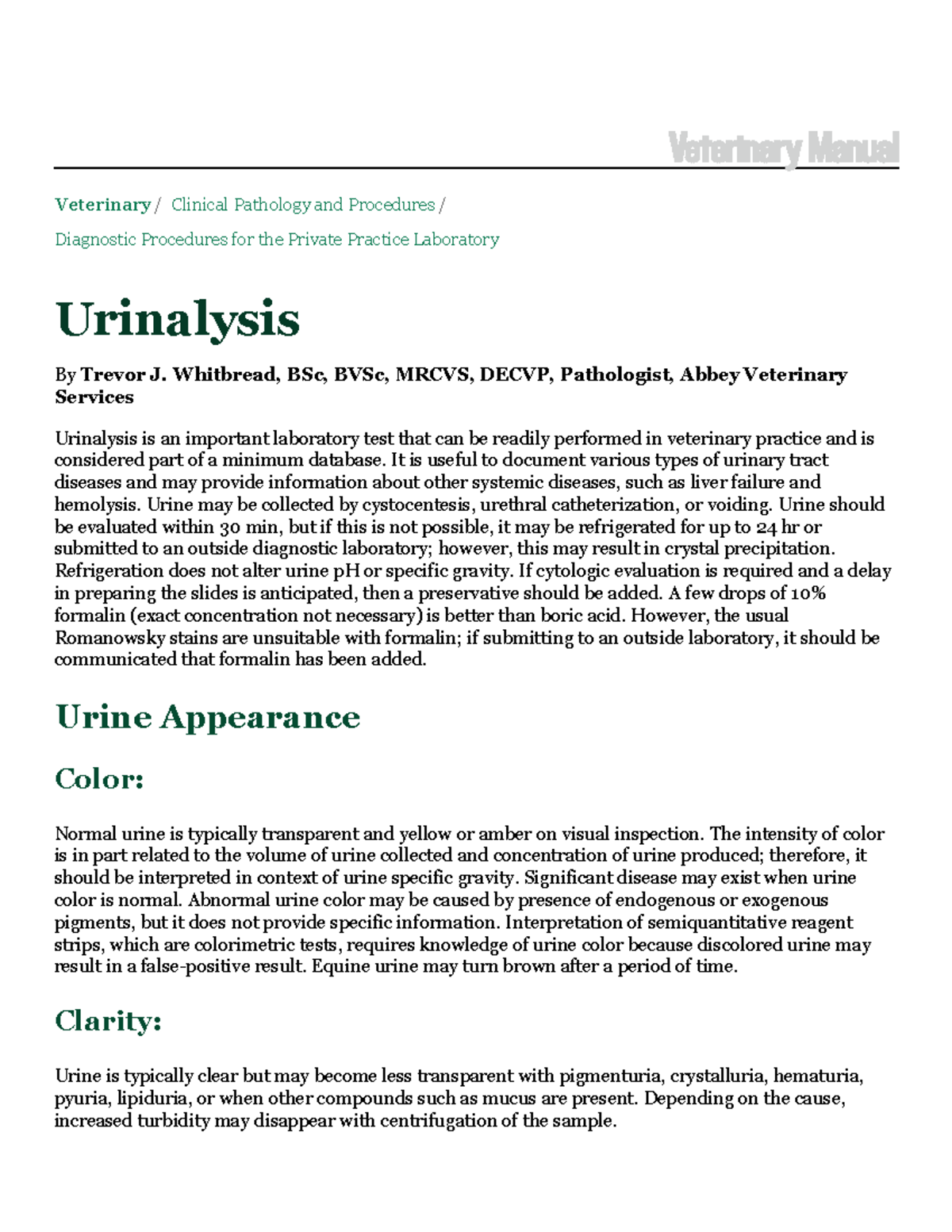 Urinalysis - Clinical Pathology and Procedures - Veterinary Manual ...