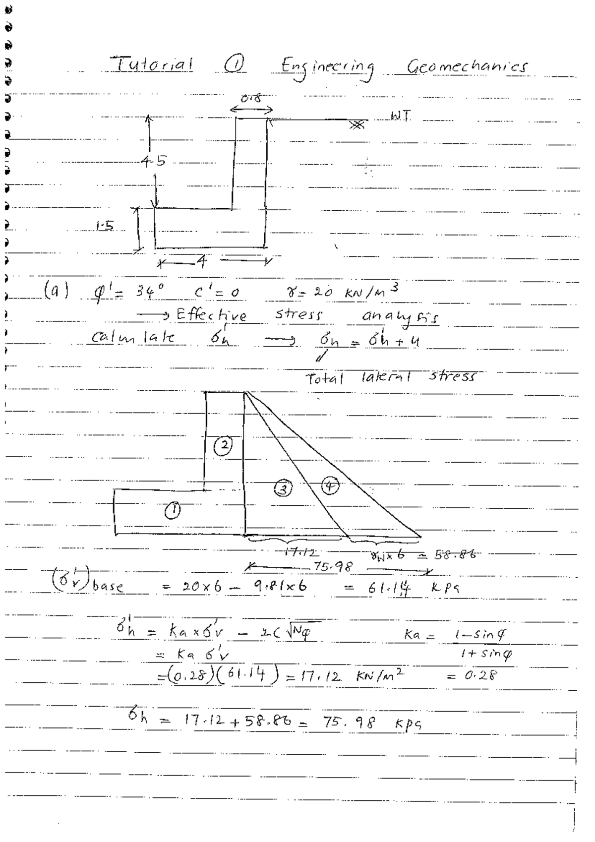Tutorial 1- Solutions Q1&Q2 - Tutorial Engineering Geomechanics 0 WT X ...