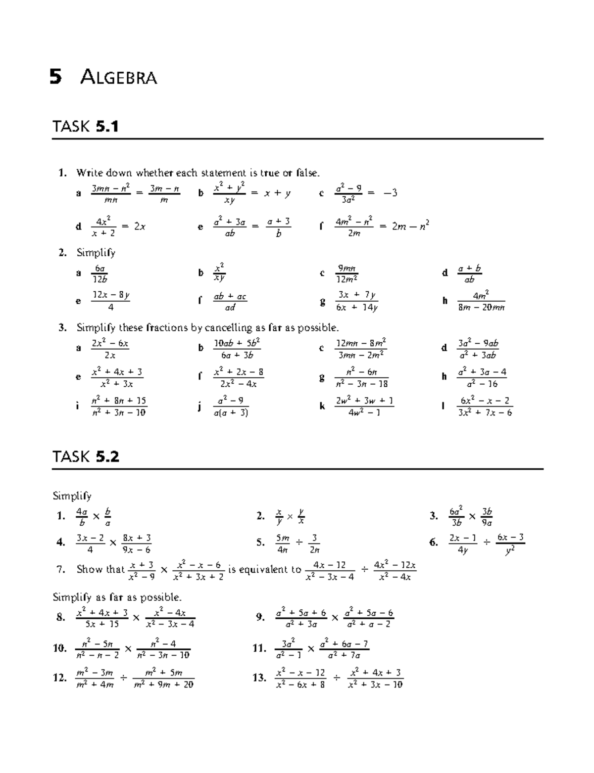 Algebra 2 - Task 5.1 to 5.18 Solutions and Simplifications - Studocu