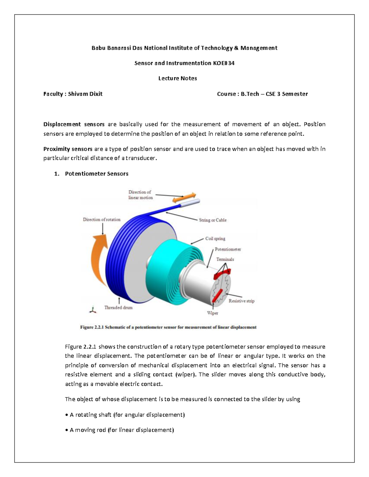 Lecture Notes 3 - Sensor and instrumentation - Babu Banarasi Das ...