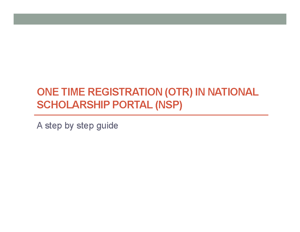 Step-by-Step Guide to One Time Registration (OTR) in NSP - Studocu