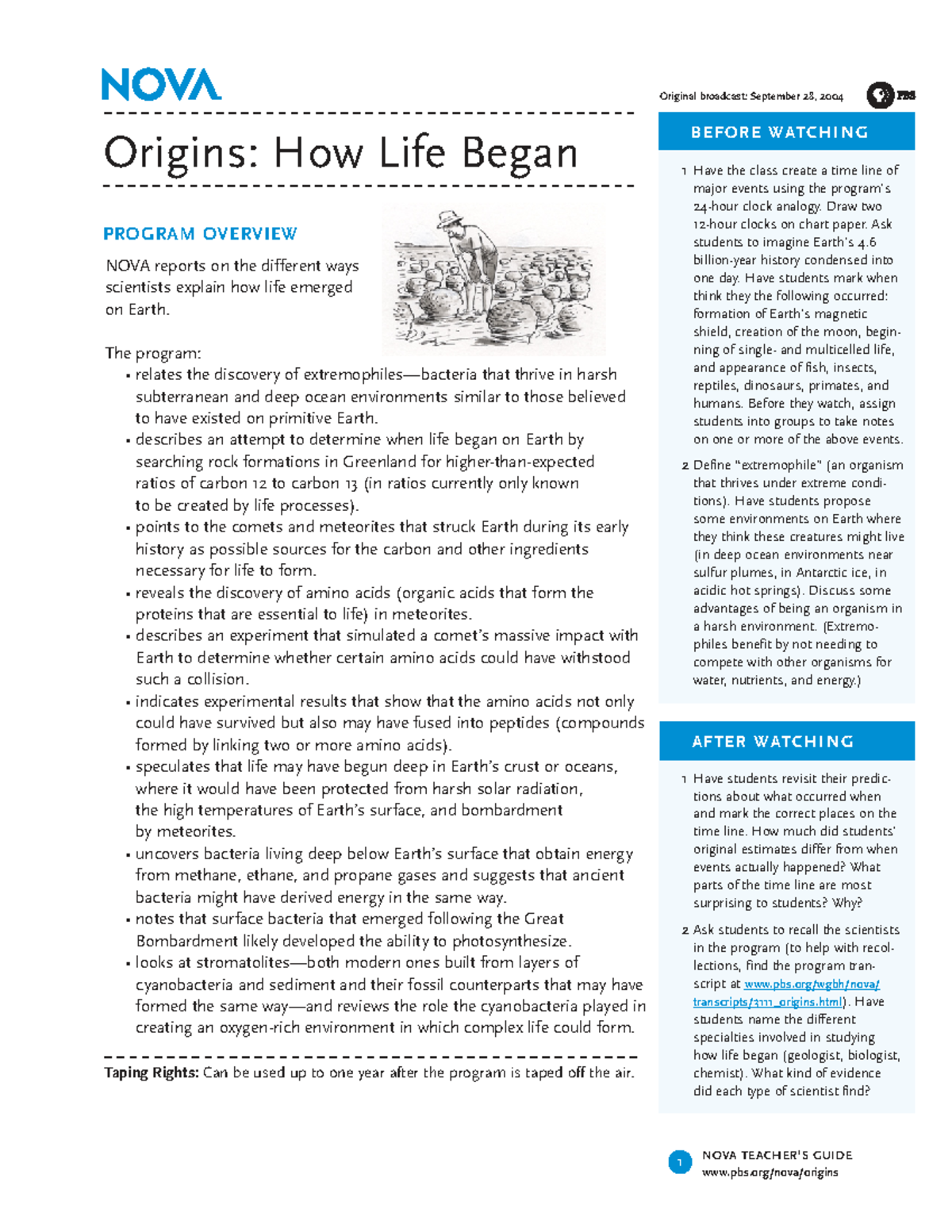 Evo Bio Lab 1 - Origin of Life activity - PROGRAM OVERVIEW NOVA reports ...
