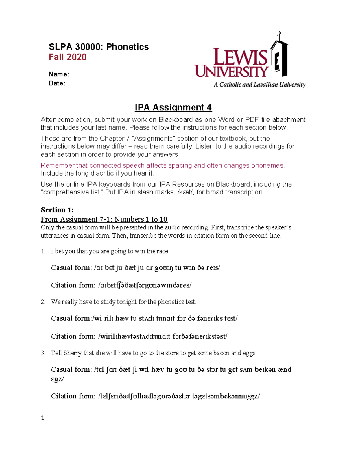 SLPA 30000: Phonetics IPA Assignment 4 - Fall 2020 - Studocu