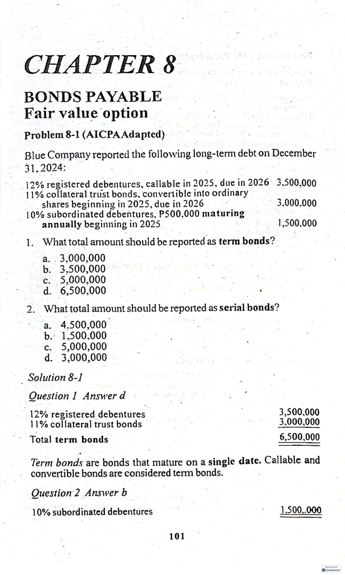 Bonds Payable - CHAPTER 8 BONDS PAYABLE Fair value option Problem (AICPAAdapted) Blue Company ...