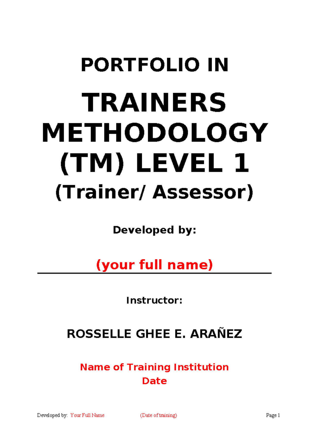 TM Level 1 Portfolio: Training Session Plan & Assessment Tools - Studocu