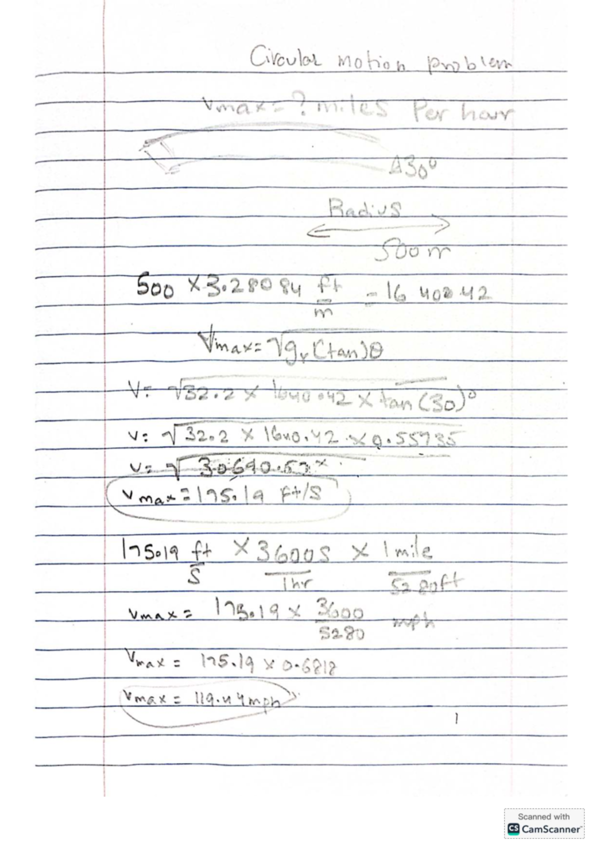 Circular Motion Problem: Vmax Calculation and Analysis - Studocu