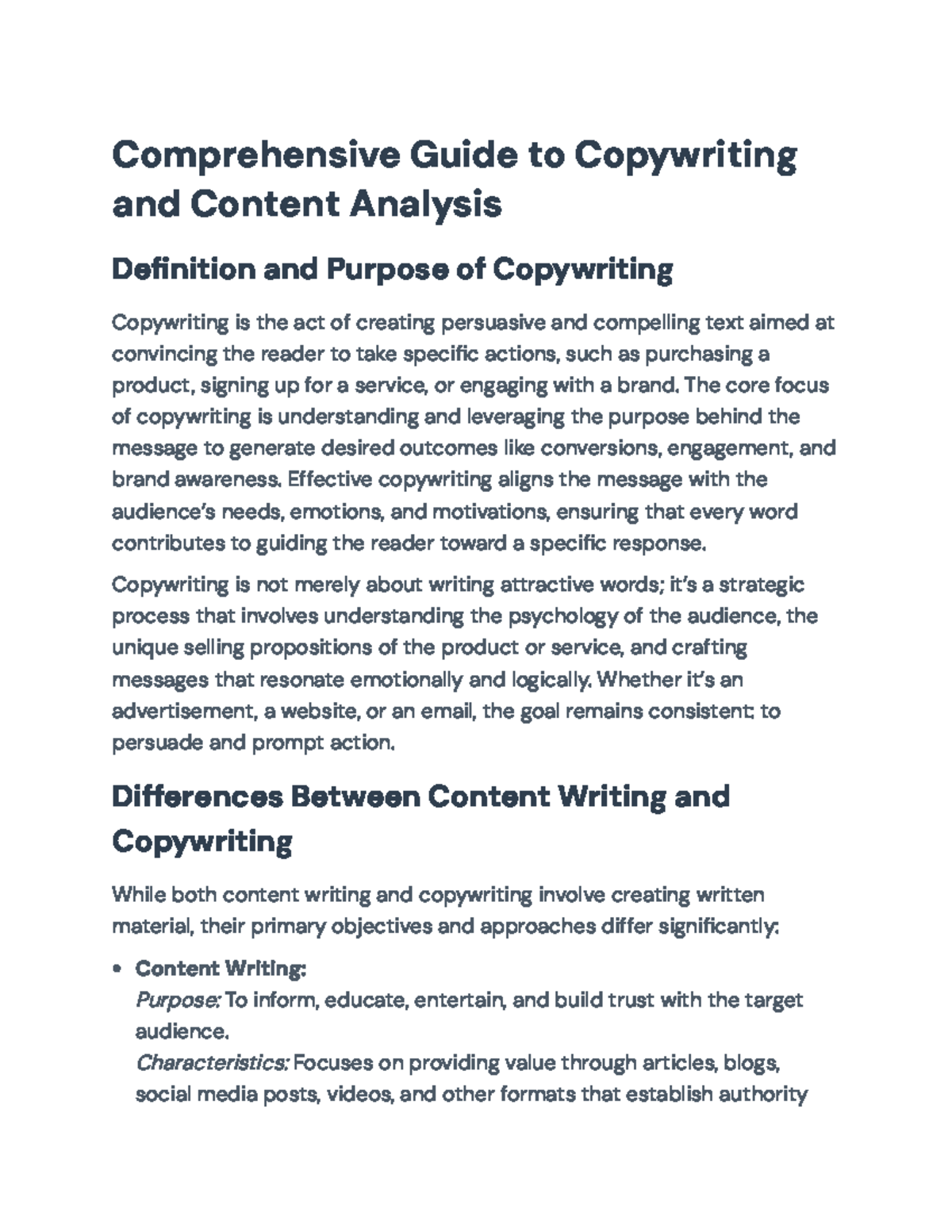 Comprehensive Guide to Copywriting & Content Analysis Strategies - Studocu