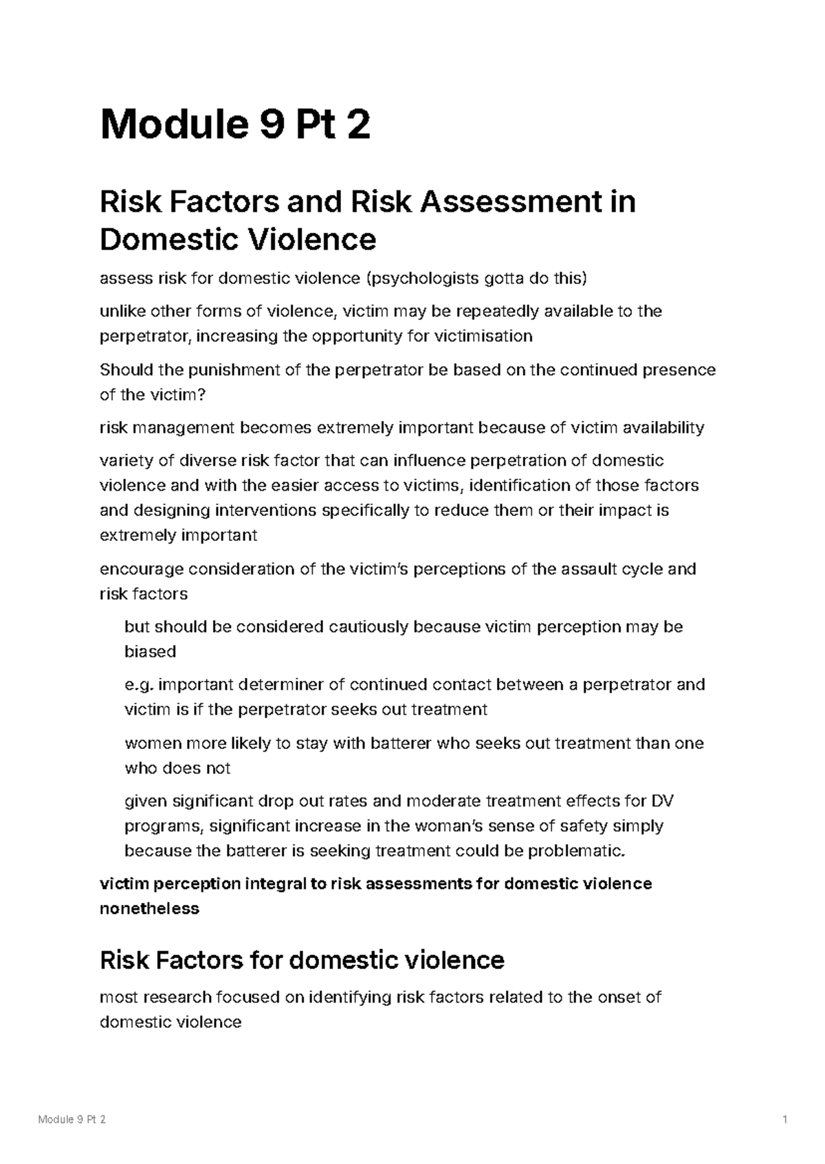 Module 9 Pt 2: Risk Factors & Assessment in Domestic Violence - Studocu