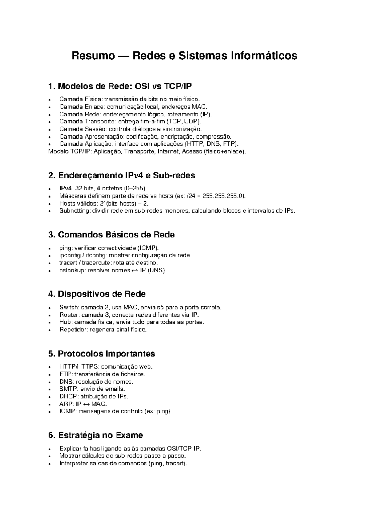 Resumo Redes e Sistemas Informáticos 1: Modelos e Protocolos - Studocu