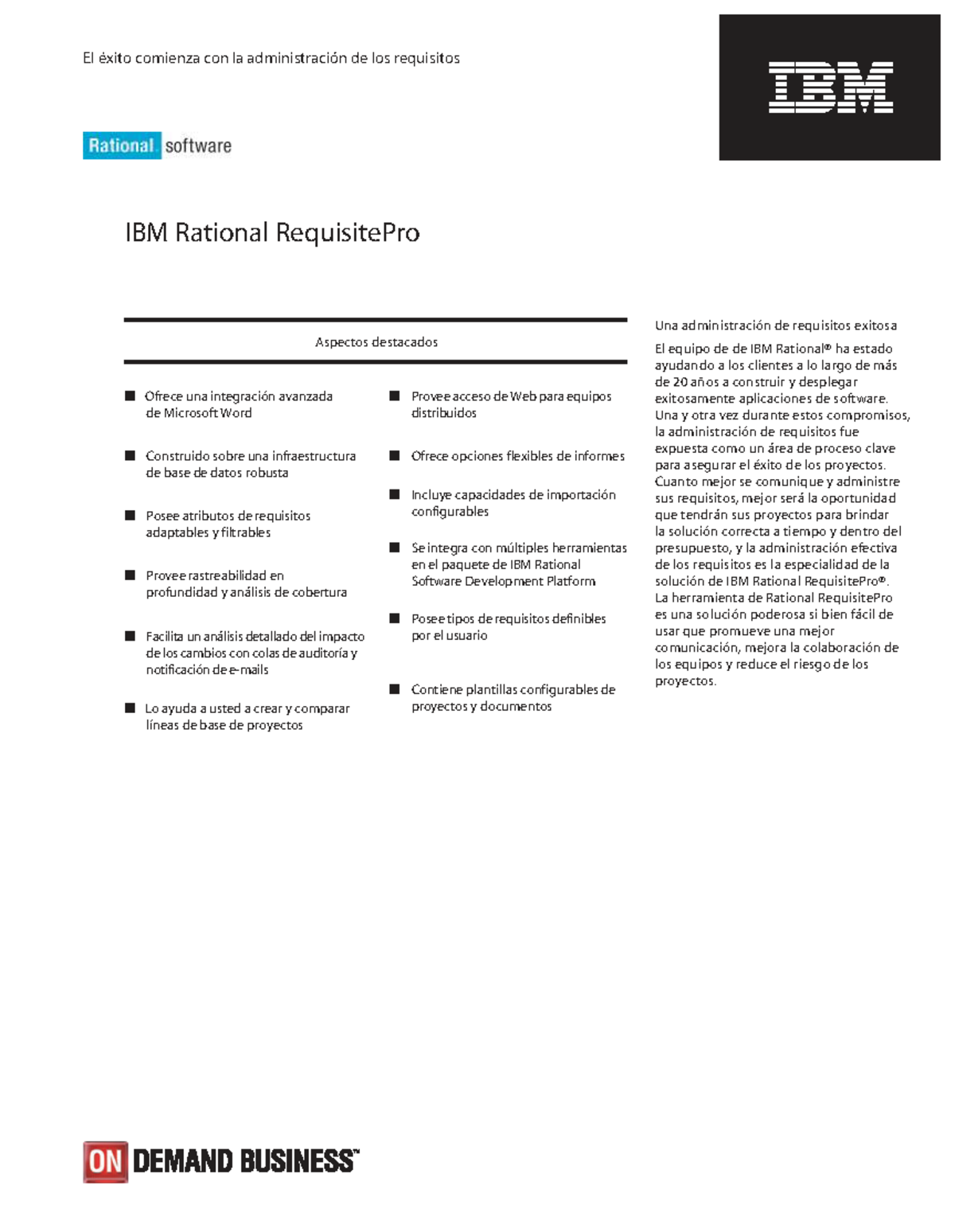 Hoja de Datos de IBM Rational RequisitePro: Gestión de Requisitos - Studocu