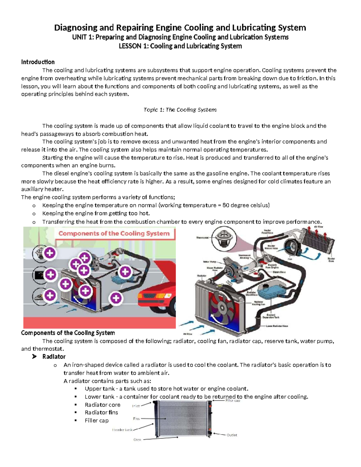 Diagnosing & Repairing Engine Cooling & Lubricating Systems (UNIT 1 ...