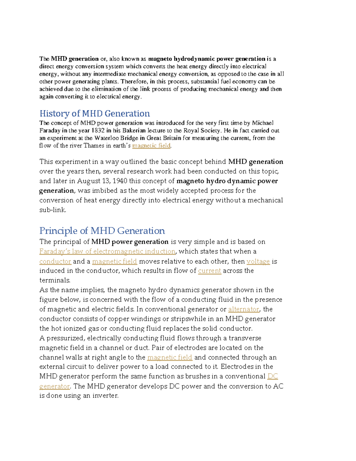 MHD Generator - The MHD generation or, also known as magneto ...