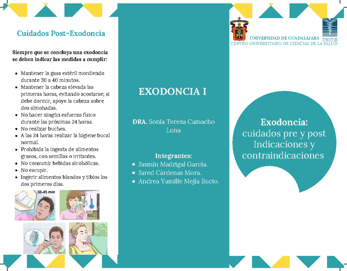 Cuidados Postoperatorios en Exodoncia - Tríptico UXCI 2023 - Studocu