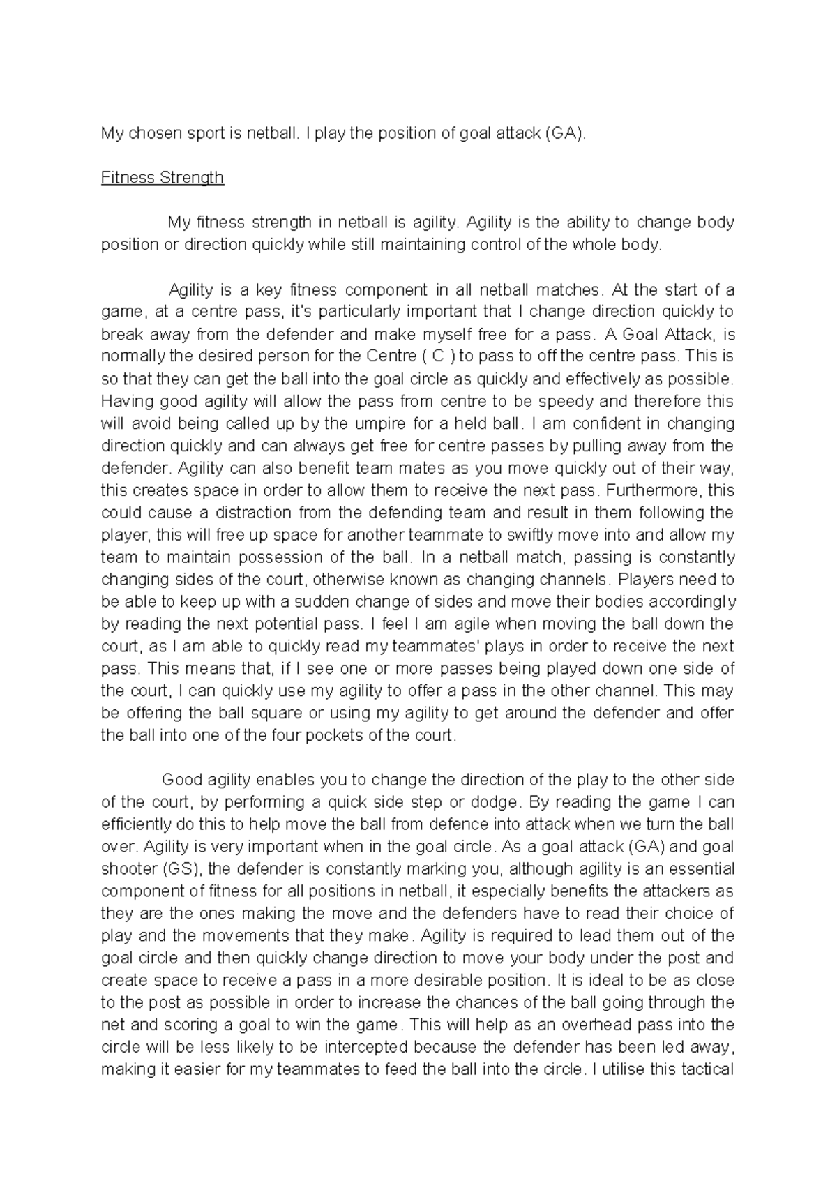 GCSE PE Coursework: Analyzing My Strengths and Weaknesses in Netball ...