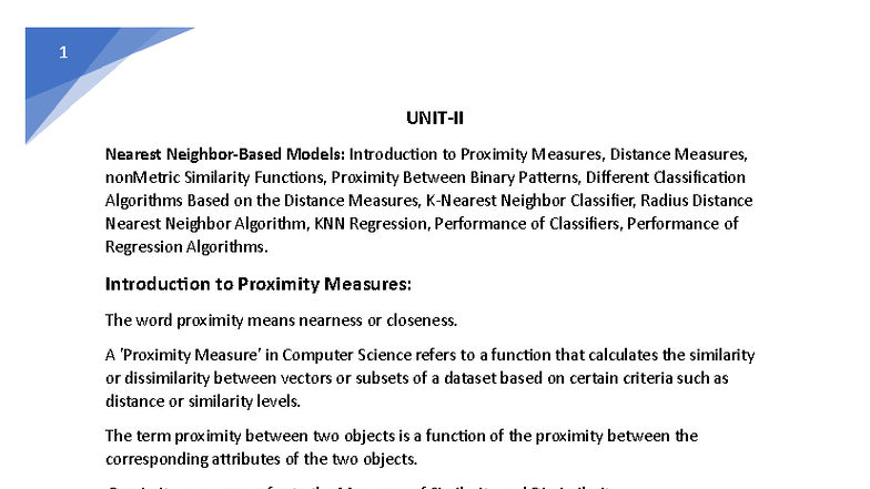 ML UNIT-II: Proximity Measures & Classification Algorithms Overview ...