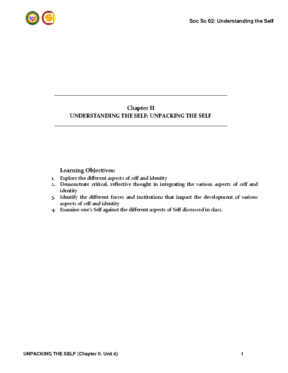Understanding the Spiritual Self: Insights from Chapter II - Studocu