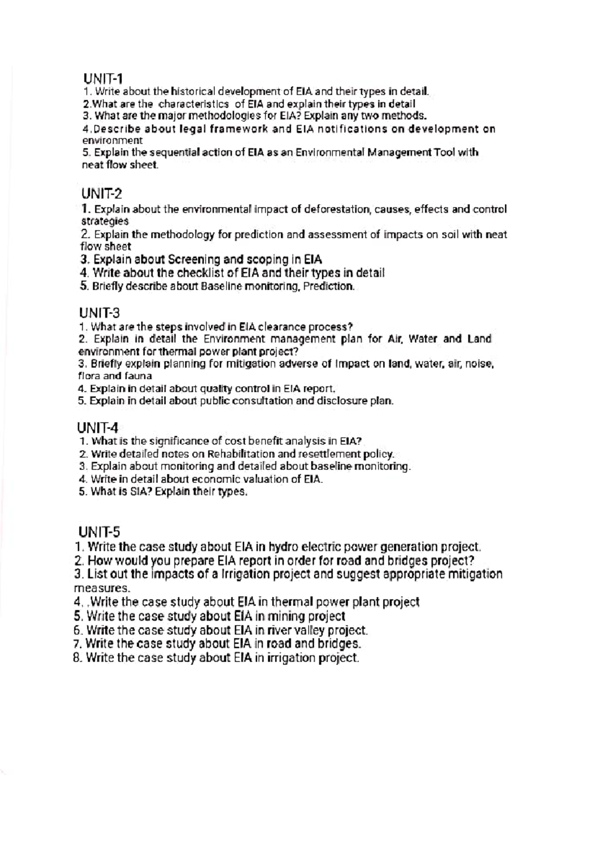 OCE351 Important Questions on Environmental Impact Assessment (EIA ...