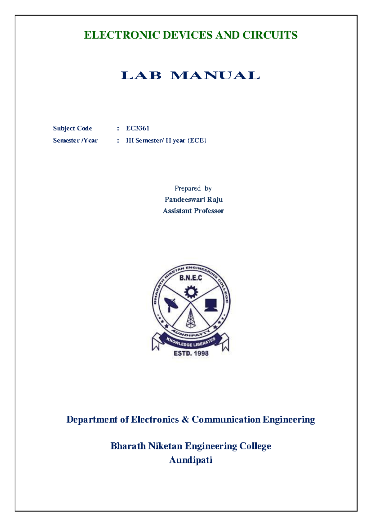 EC3361 Electronic Devices and Circuits Lab Manual - Studocu