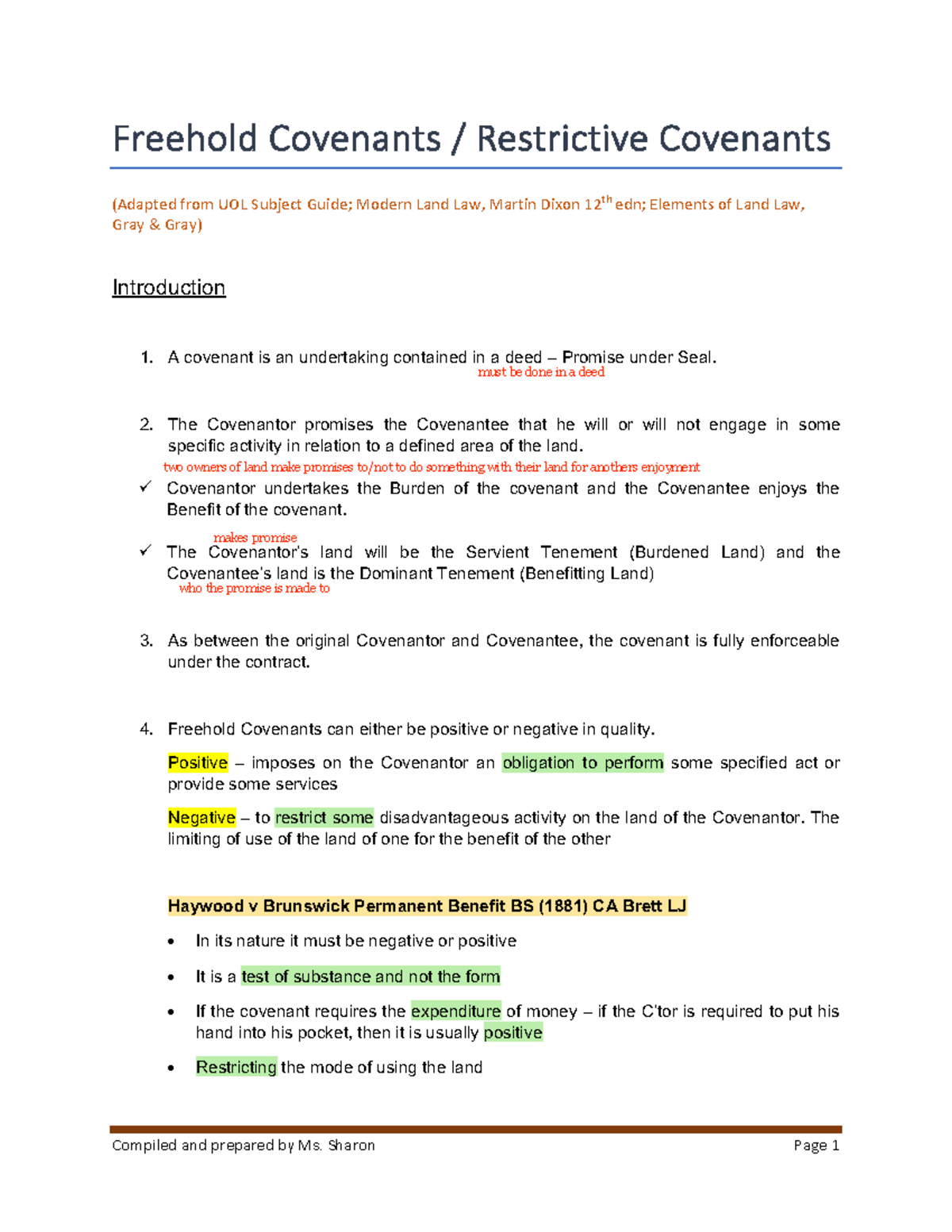 Freehold Covenants: Key Concepts and Legal Principles (Modern Land Law ...