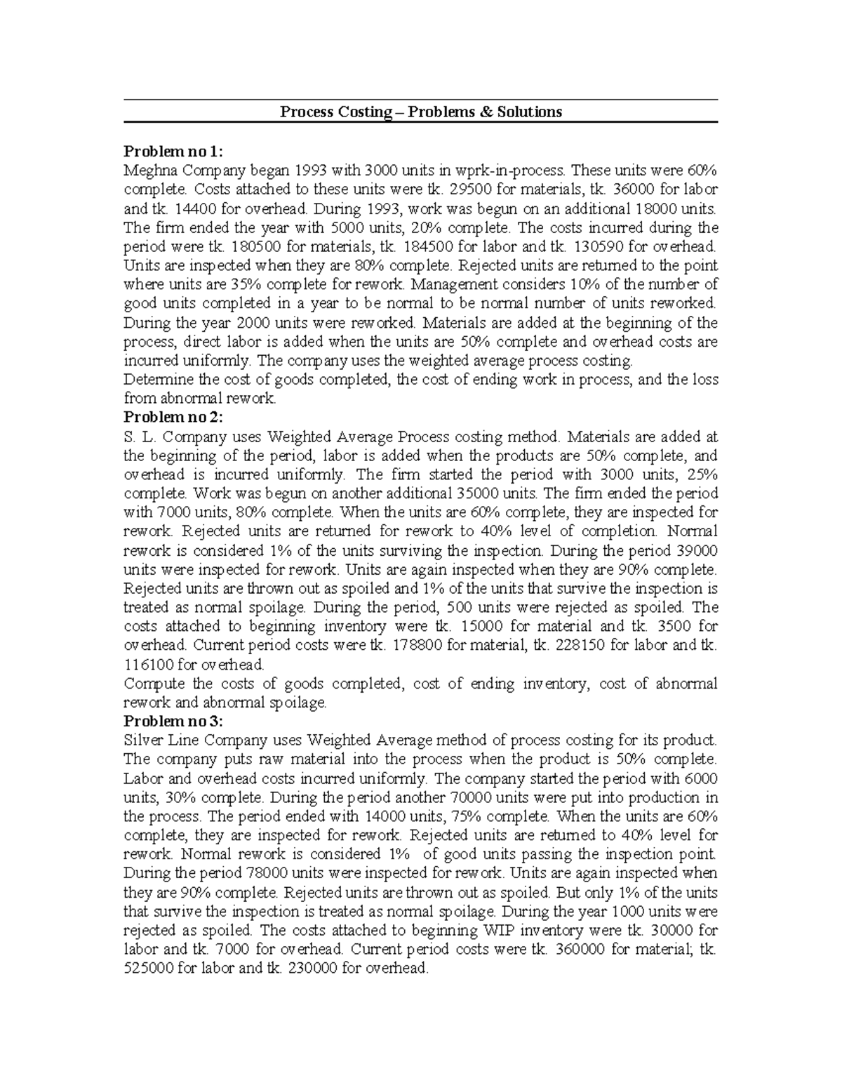 Process Costing Problems & Solutions (Exam Prep) PDF Download - Studocu