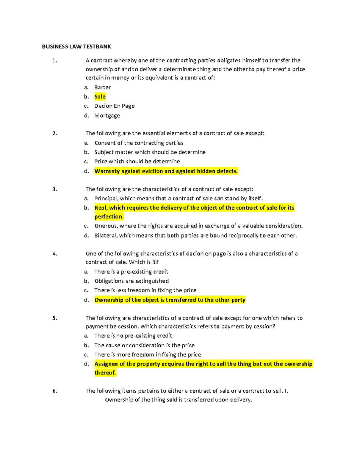 Business Law Testbank: Comprehensive Study Guide and Answers - Studocu